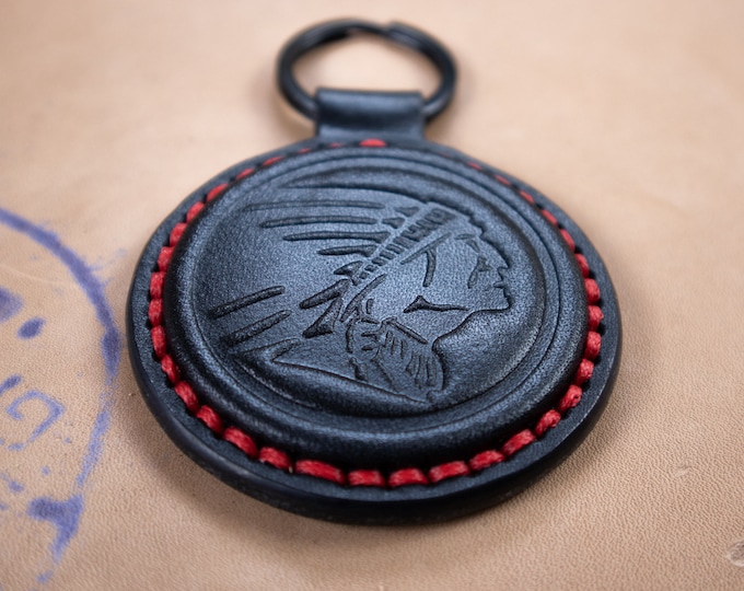 Handmade Leather Key Fob INDIAN HEAD Black and Red - Etsy