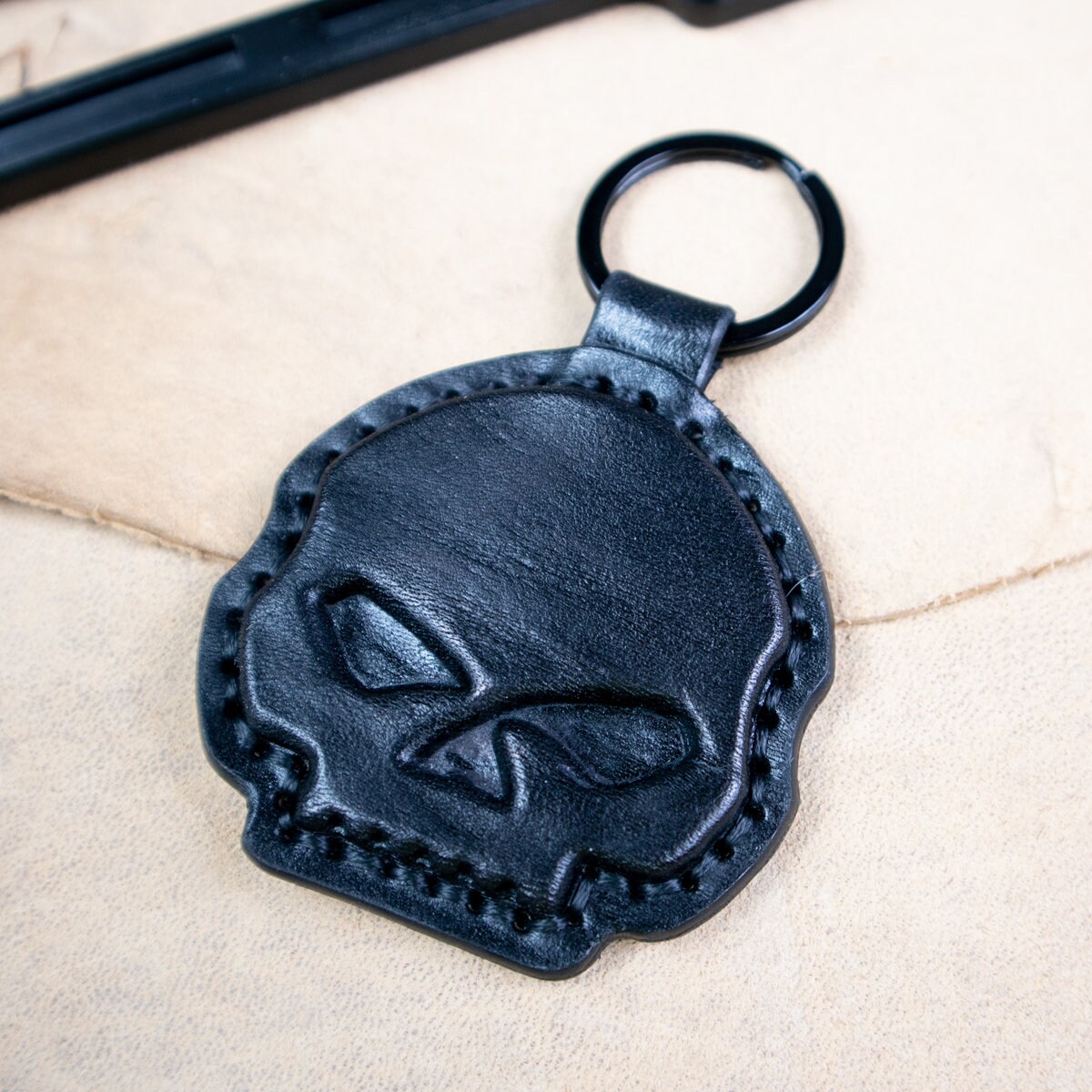 Handmade Leather Key Fob SKULL All BLACK - Etsy