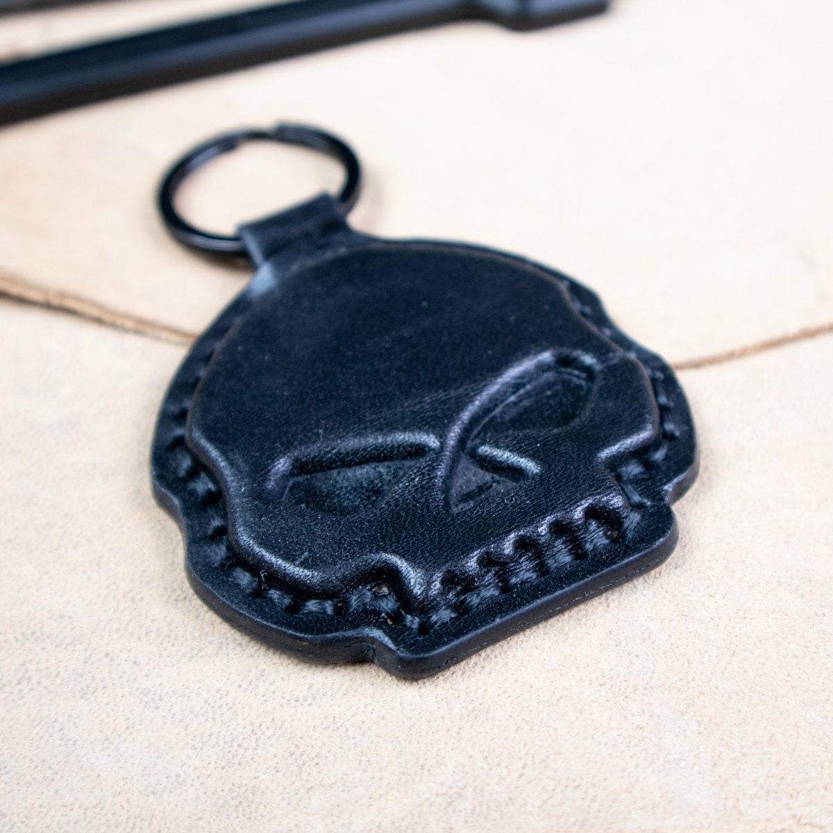 Handmade Leather Key Fob SKULL All BLACK - Etsy