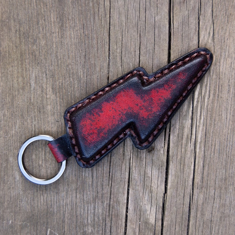Beautiful Handmade Leather Keychain BOLT BLACK/RED - Etsy