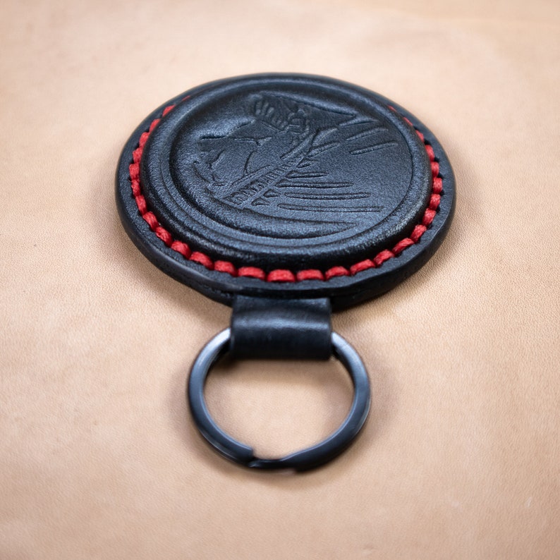 Handmade Leather Key Fob INDIAN HEAD Black and Red - Etsy