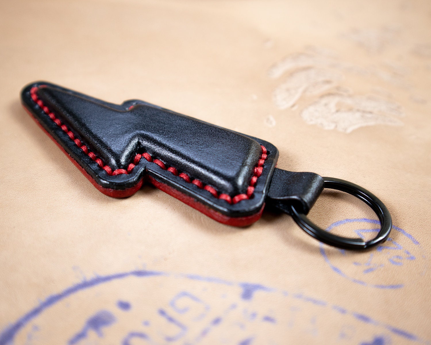 Beautiful Handmade Leather Keychain BOLT BLACK/RED - Etsy