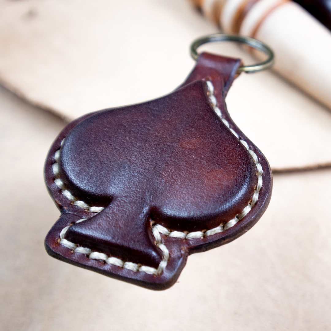 Ace of Spades Brown Handmade Leather Keychain - Etsy