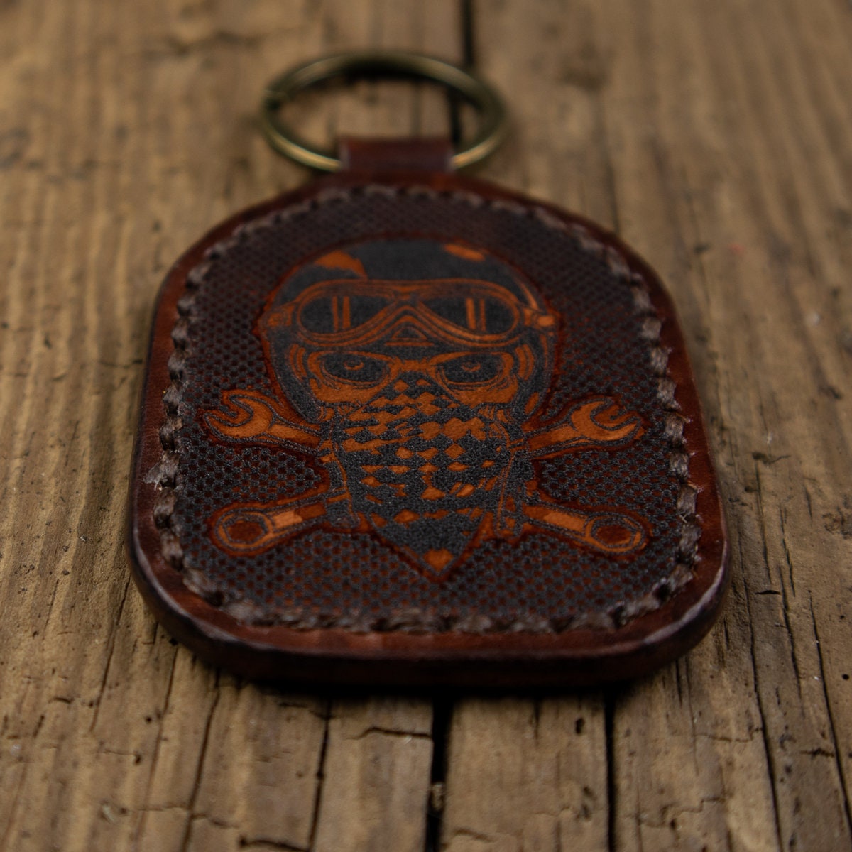 Moto Racer Skull Handmade Leather Keychain - Etsy