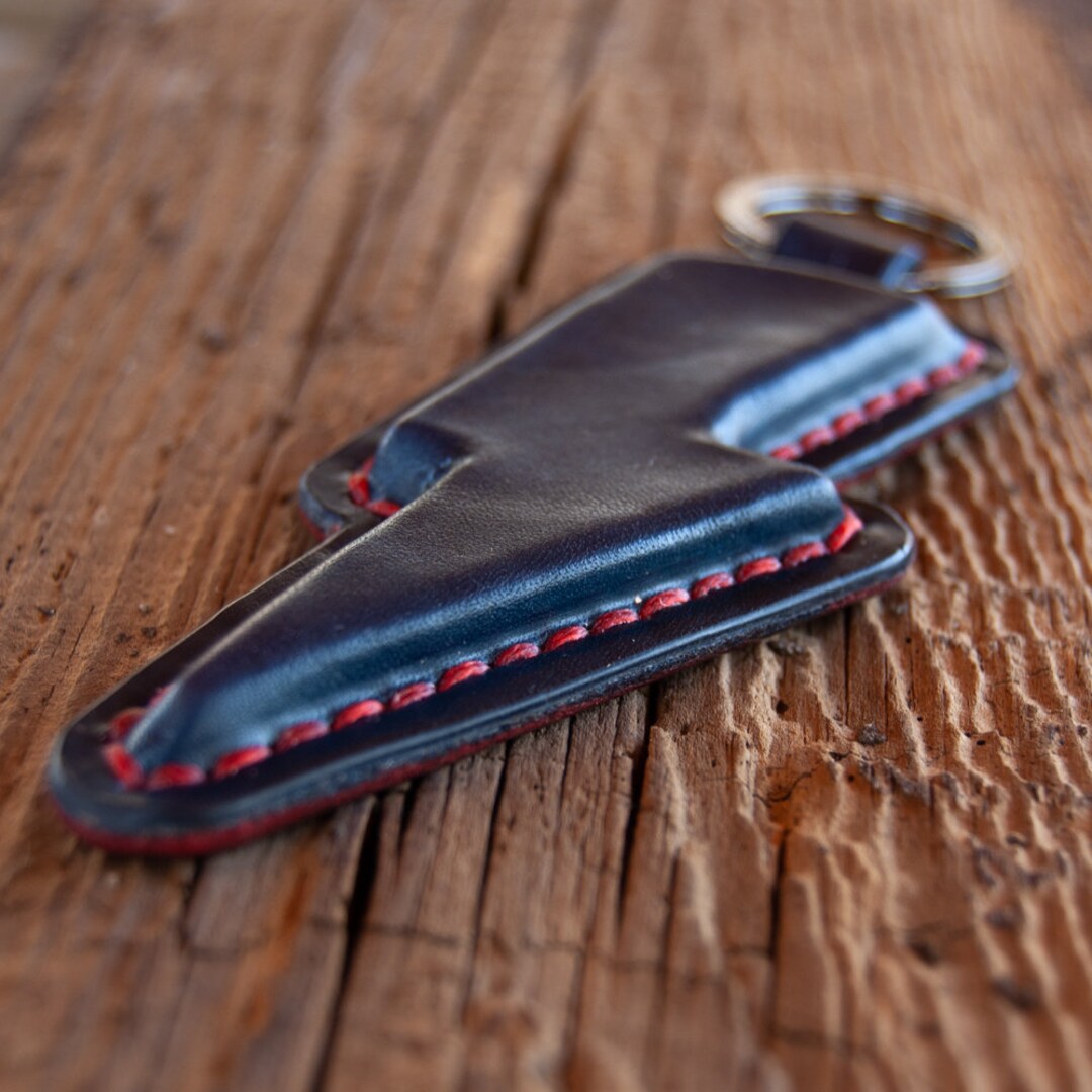 Beautiful Handmade Leather Keychain BOLT BLUE/RED - Etsy