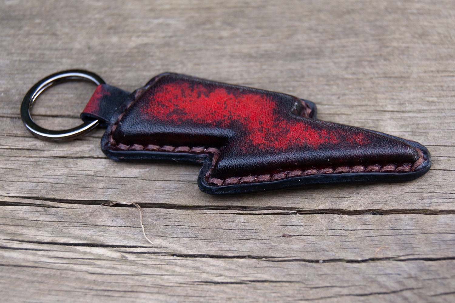 Beautiful Handmade Leather Keychain BOLT BLACK/RED - Etsy