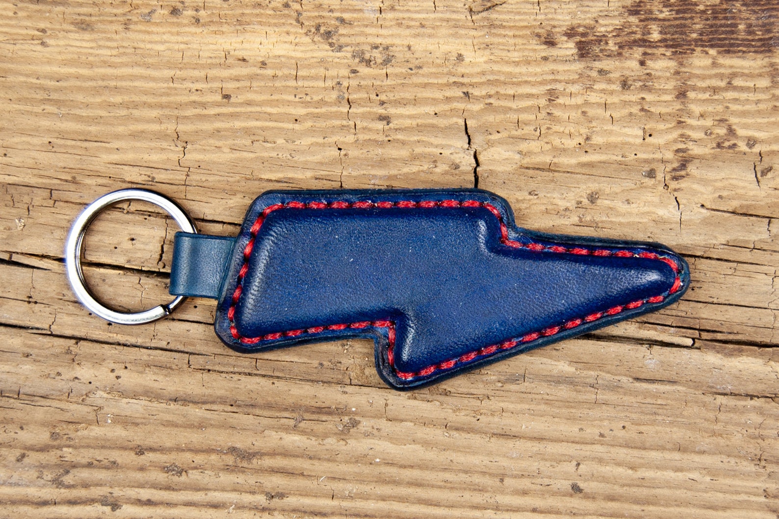 Beautiful Handmade Leather Keychain BOLT BLUE With Red Thread - Etsy