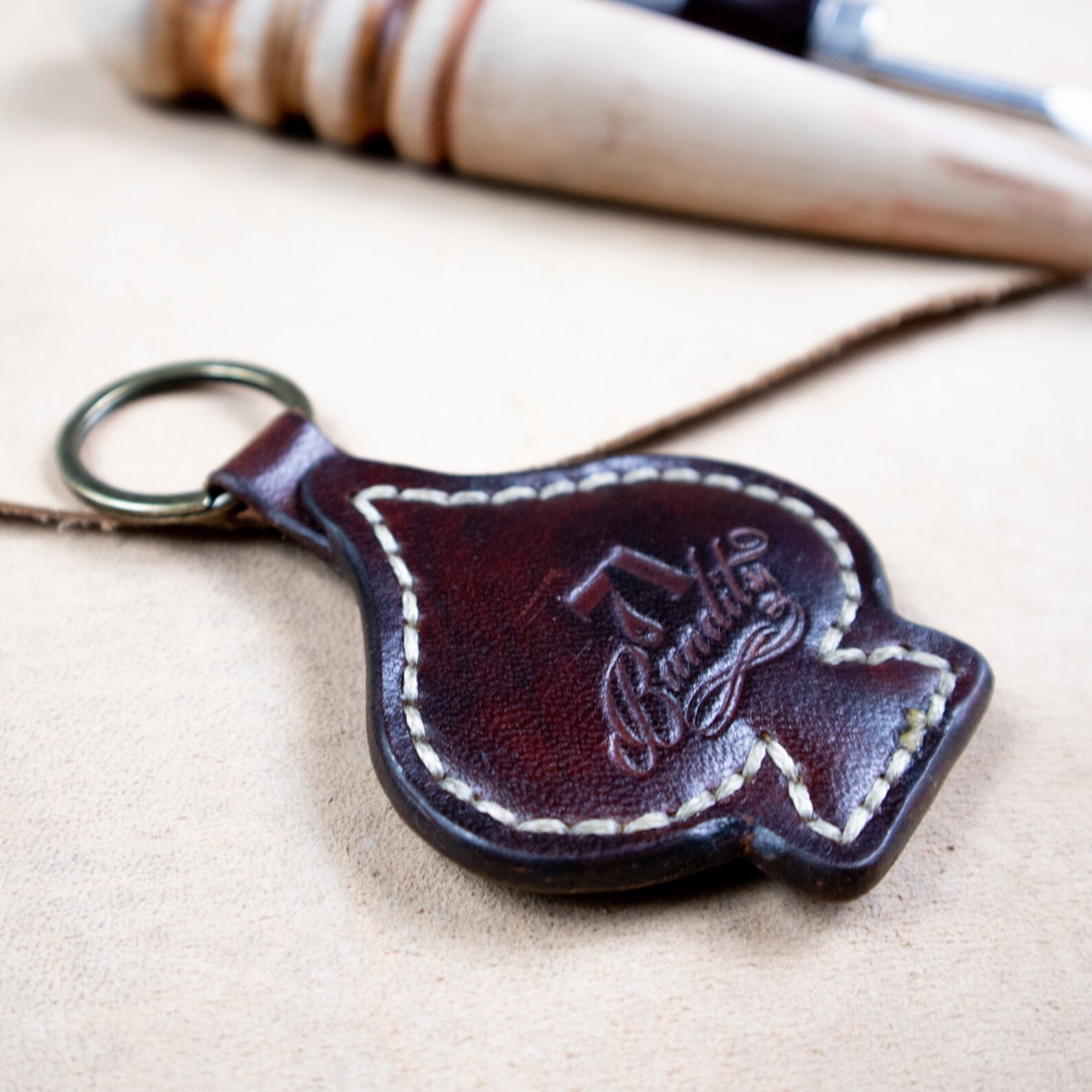Handmade Leather Keychain Custom Key Fob Personalised Keychain Gift for ...