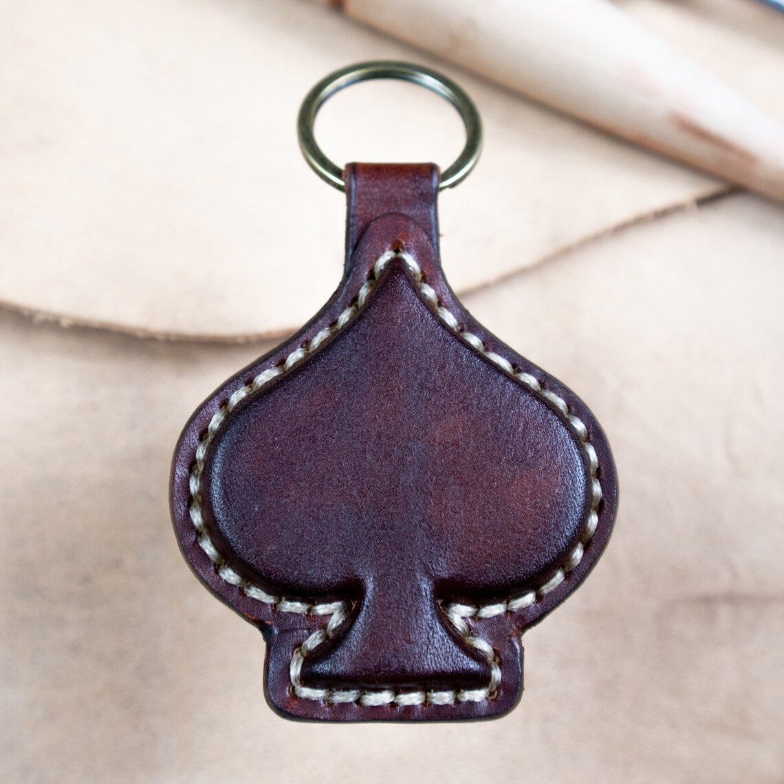 Ace of Spades Brown Handmade Leather Keychain - Etsy
