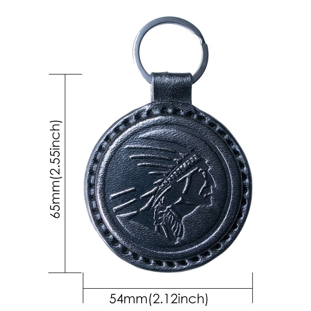 Handmade Leather Key Fob INDIAN HEAD All BLACK | Etsy