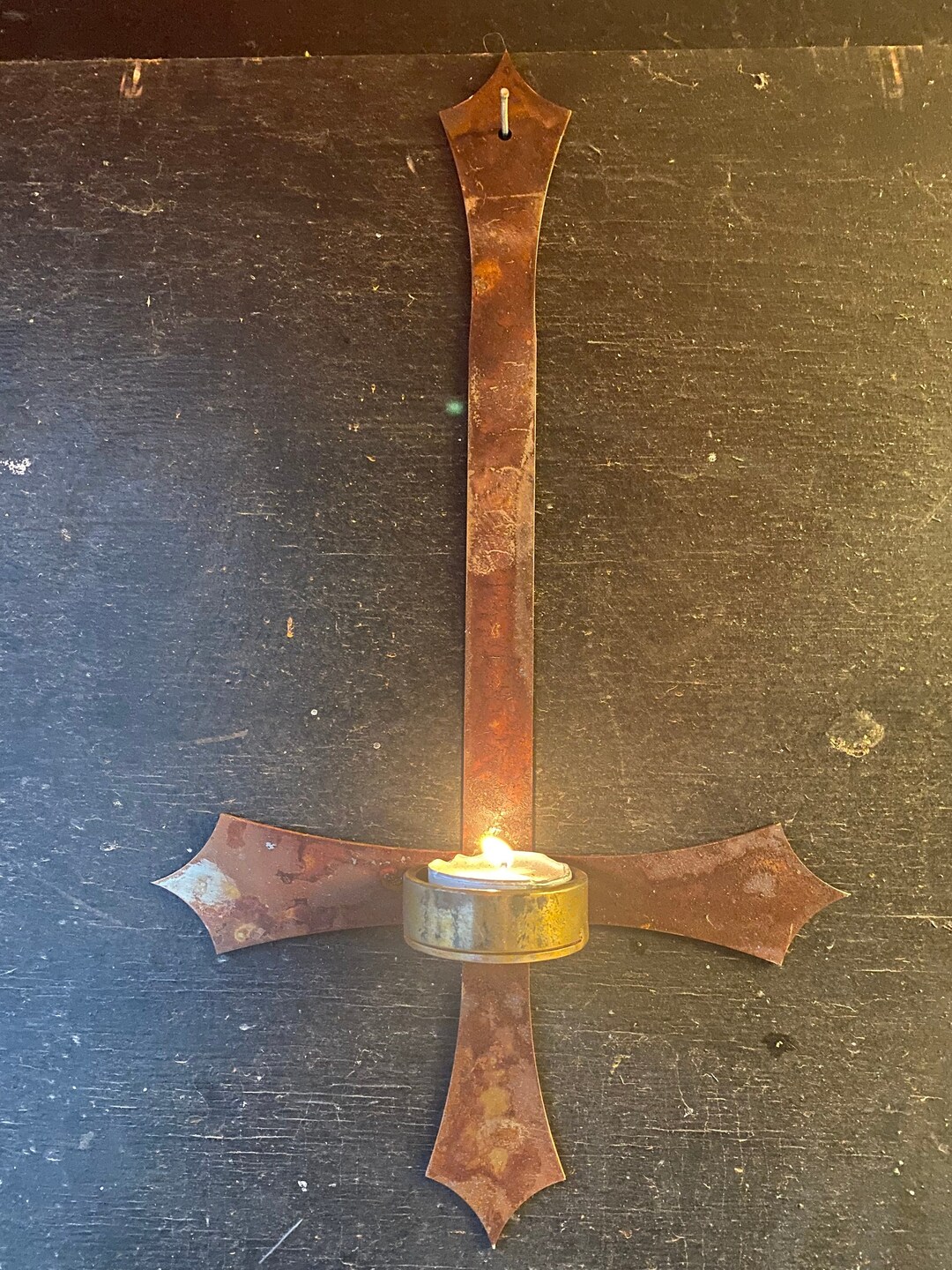 Inverted Rusted Cross W Pentagram Candle Holder - Etsy