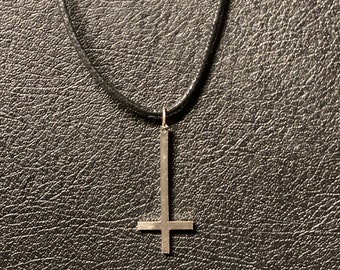 Upside Down Silver Cross Pendant Necklace, Gothic Alternative Necklace ...
