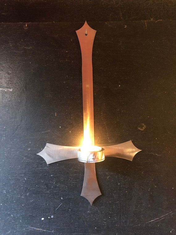 Inverted Cross W Pentagram Candle Holder | Etsy