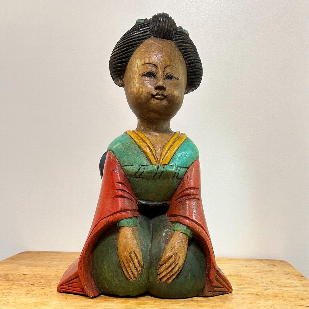 Vintage Asian Japanese Womans Child Kneeling Meditating Hand Dyed ...