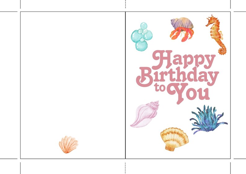 Beach Birthday Card, Sea Birthday Card Gift, Sea Life, Digital Download ...