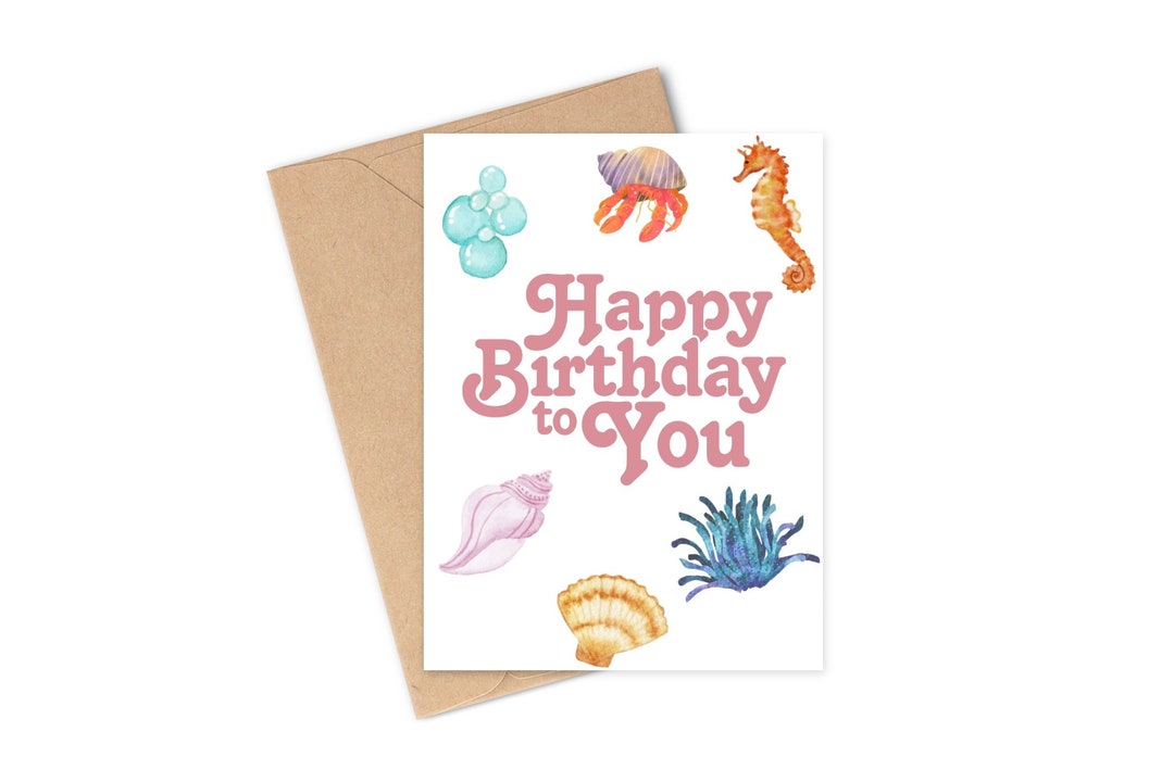 Beach Birthday Card, Sea Birthday Card Gift, Sea Life, Digital Download ...