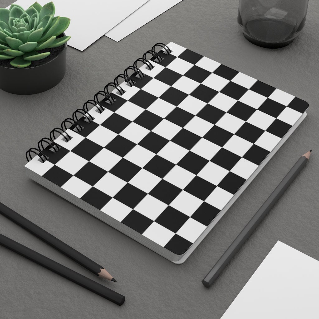 Black and White Checkered Checkerboard Notebook, Spiral Bound Journal ...