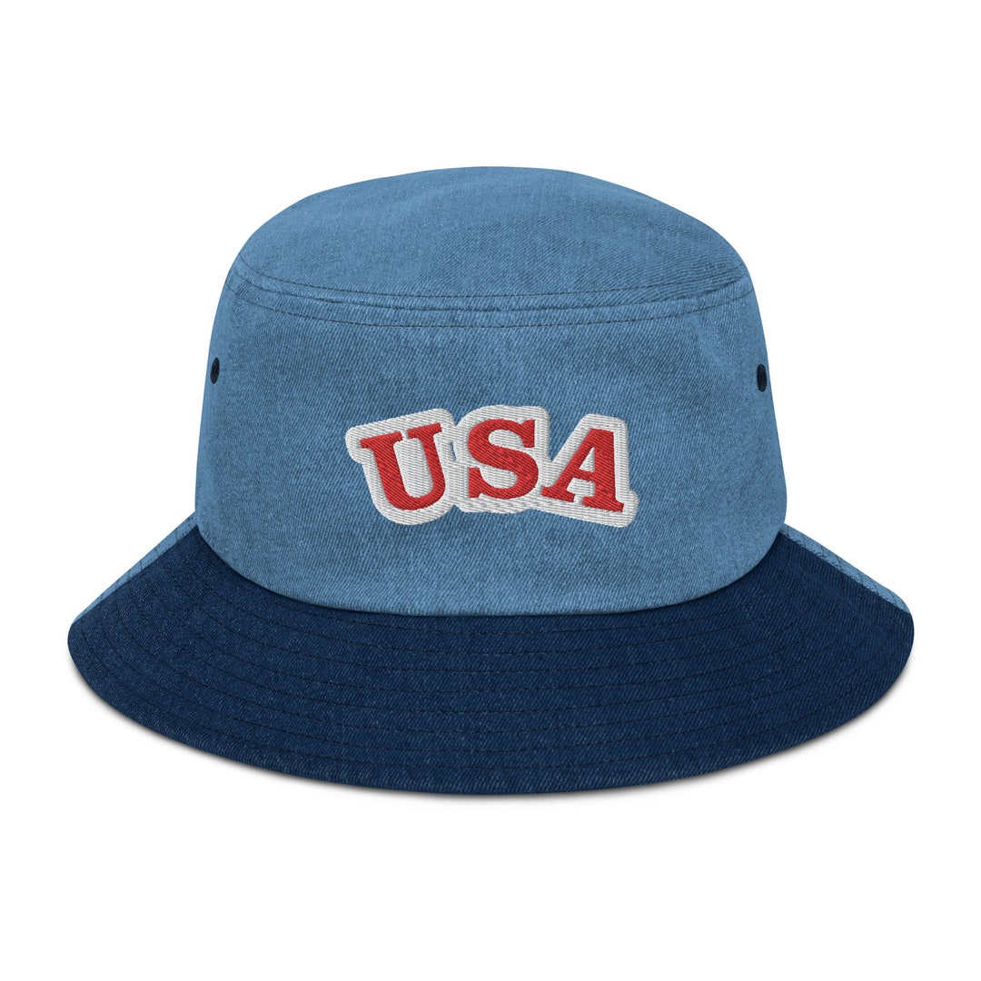 USA Bucket Hat, Denim, Independence, Embroidery Hat - Etsy
