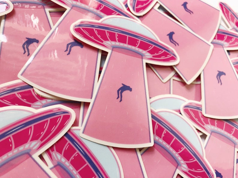 Semi Transparent Alien Abduction Sticker Pink | Etsy