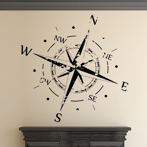 Compass Wall Decal Nautical Decor Compass Rose Vinyl Decal - Etsy
