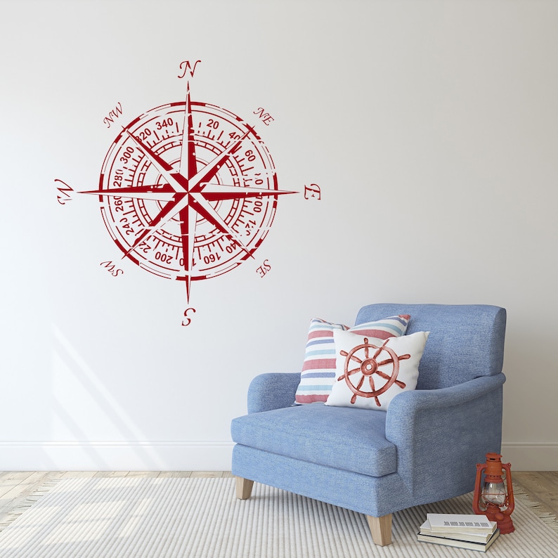 Compass Rose Wall Decal Nautical Decor Coastal Wall Decor - Etsy
