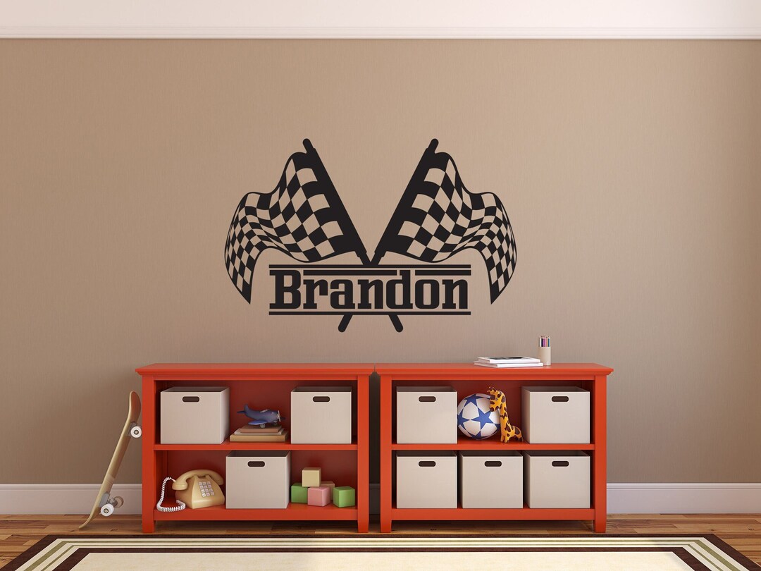 Custom Name Racing Car Checkered Flags Vinyl Wall Decal P248 - Etsy