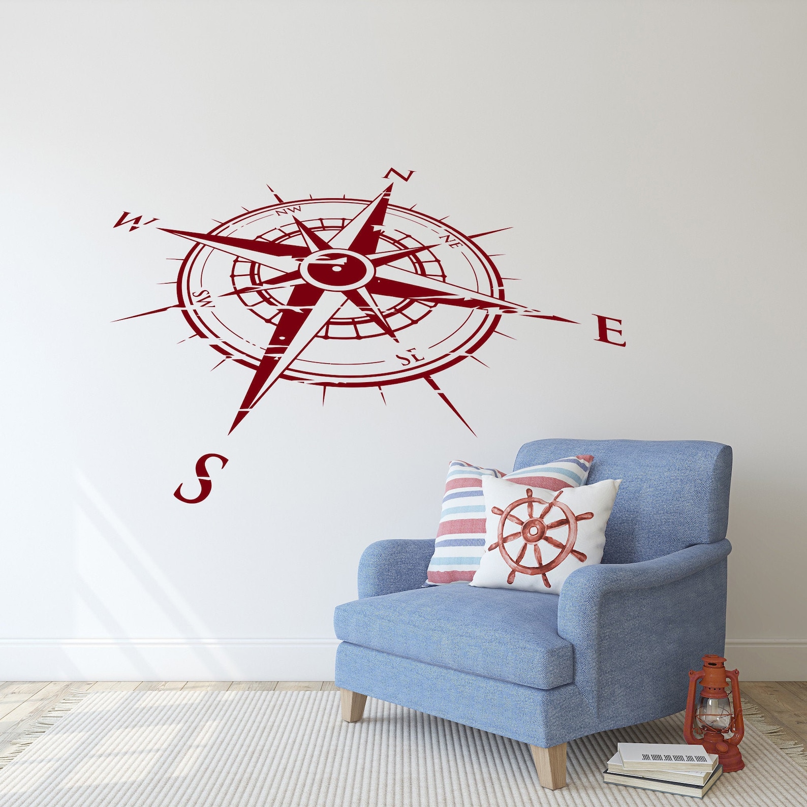 Nautical Compass Decal Compass Wall Art, Compass Rose Decal, Coastal ...