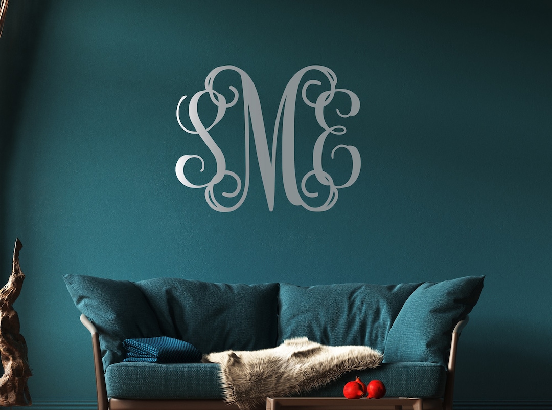 Monogram Wall Decal Sticker, Initial Monogram Wall Decor, Bedroom Wall ...