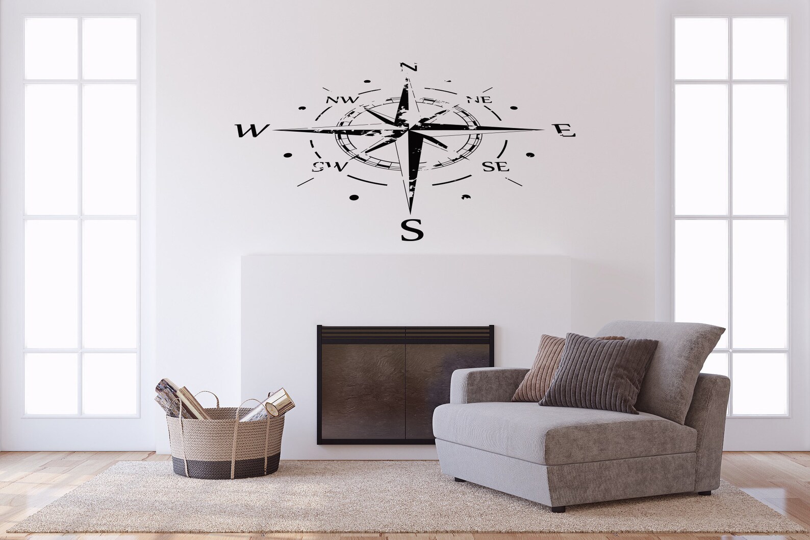 Compass Decal Compass Rose Wall Decal Directional Wall | Etsy