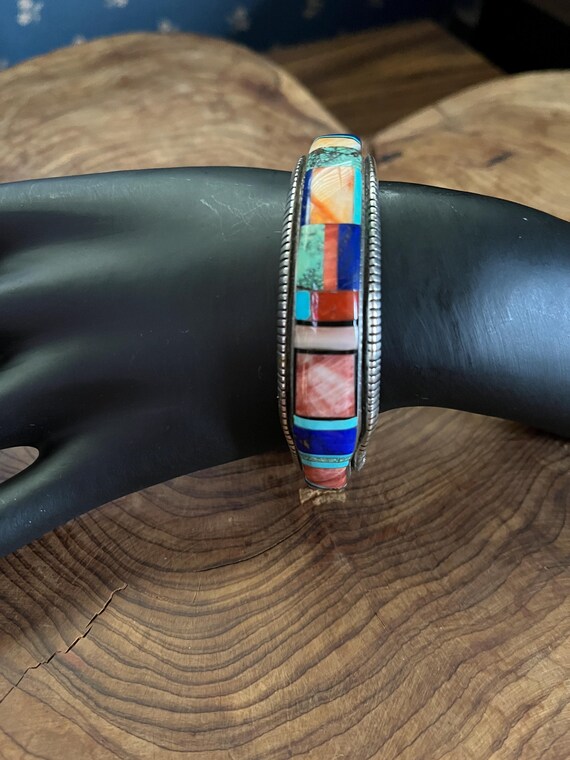 Frank Yellowhorse Navajo Vintage Signed Cuff Bracelet Sterling Silver Stone Inlay Native American 1059 Etsy