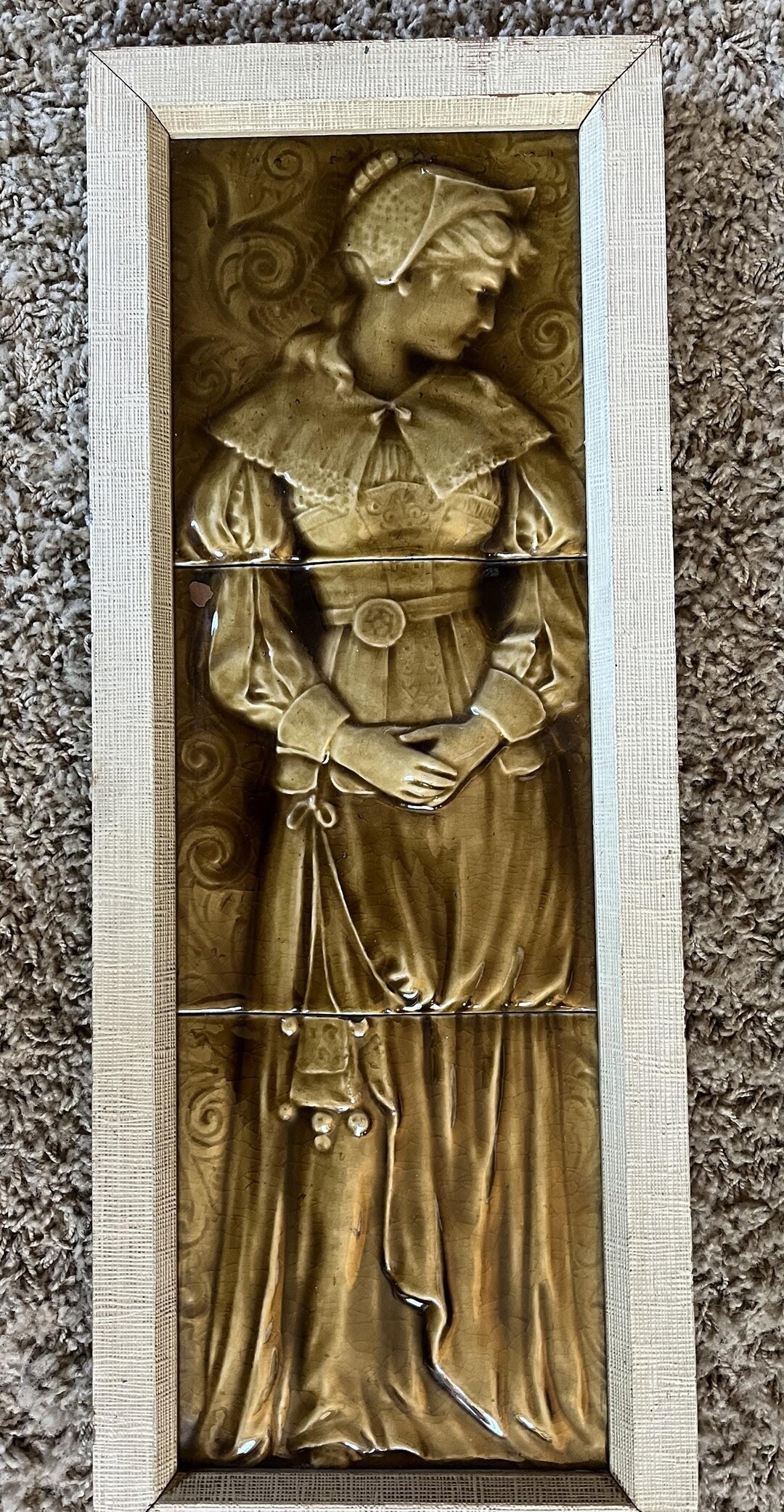 American Encaustic Tile Co., Full Figured, Framed Intaglio Majolica ...