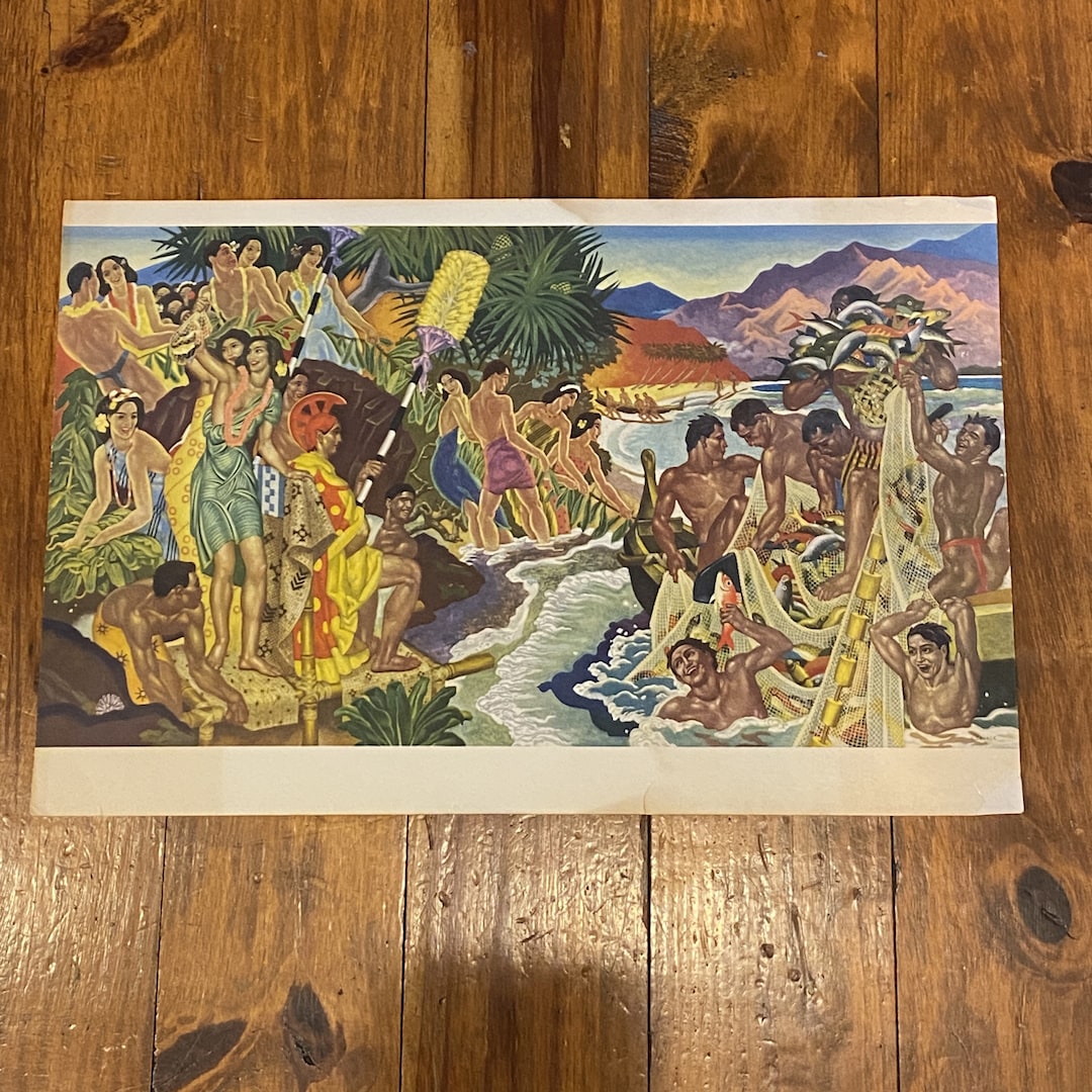 Hawaii Rare Matson Murals Eugene Savage 1940s Original Art Lithograph festival of the Sea 971 - Etsy