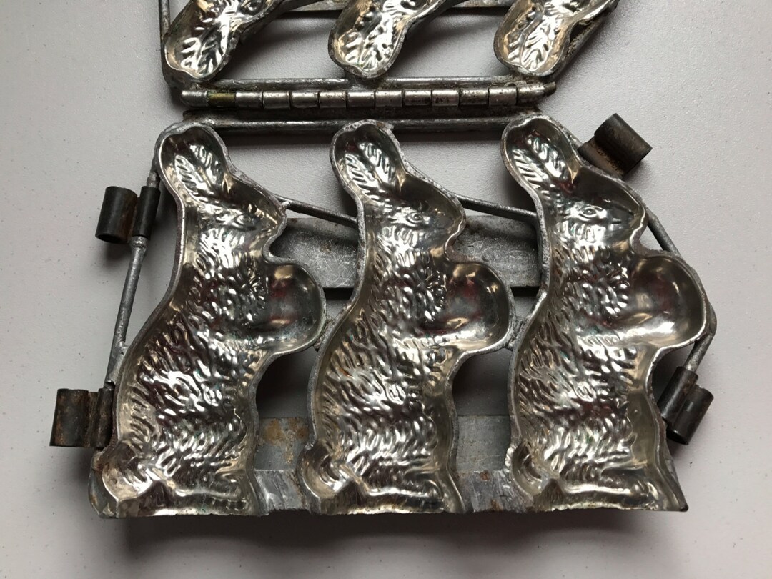 Antique Rabbit, Chocolate, Food Mold, Metal Pewter, Standing Rabbits ...