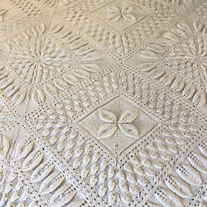 Antique Crochet Bedspread, Cover, Counterpane, Ivory, 78" X 76 ...