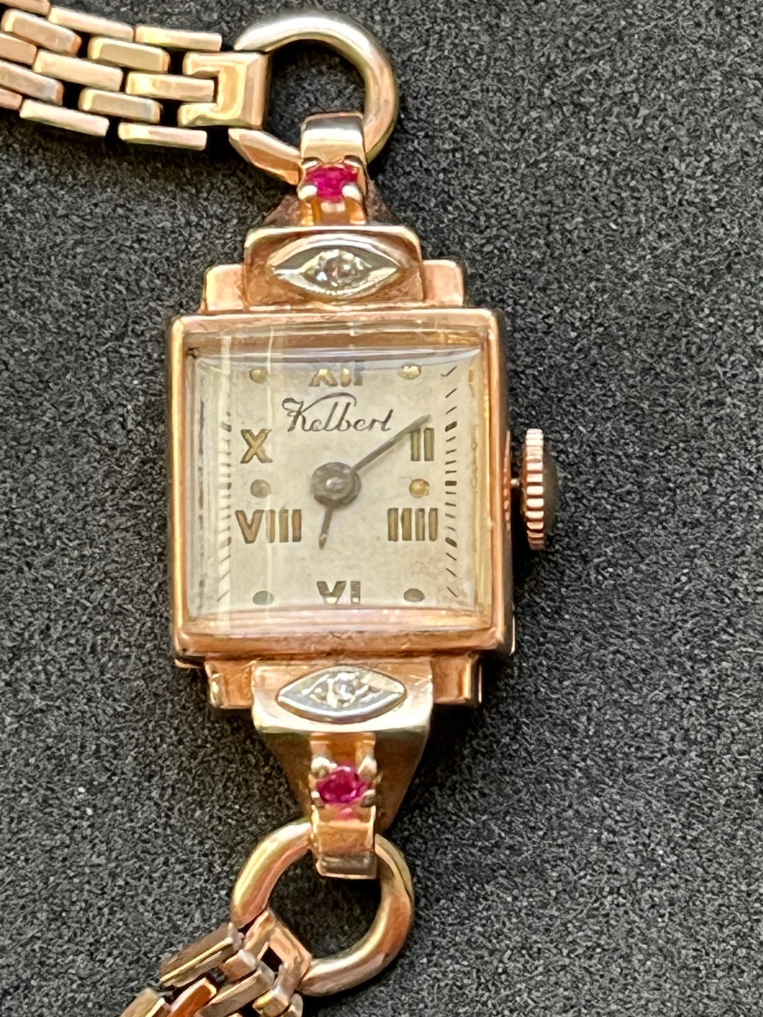 Vintage 14K Art Deco Wrist Watch Ladies Women's Kelbert Rose Gold 17 ...