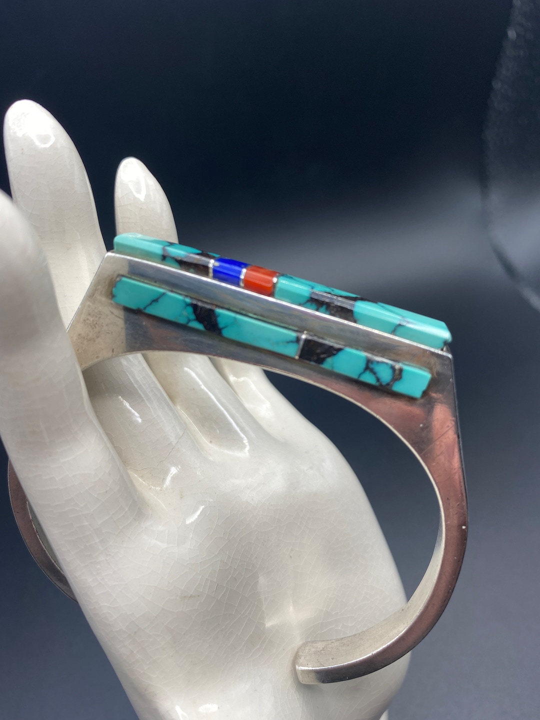 Richard Begay Navajo Inlay Turquoise Lapis Red Coral Sterling - Etsy