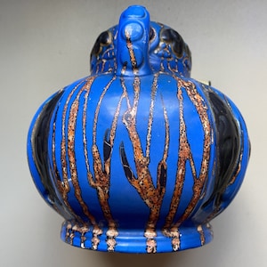 Czech Art Pottery Alienware Handled Vase, Fish, Blue Drip Glaze Ditmar ...