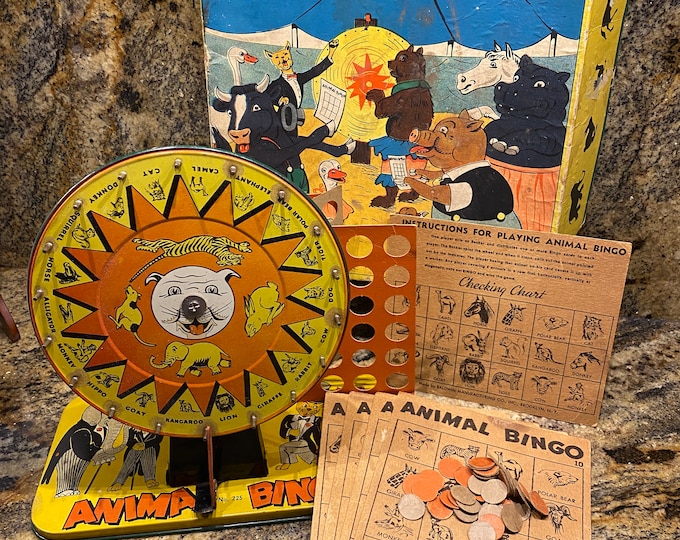 Antique 1930's Toy, Animal Bingo No. 225 Tin Lithograph, Baldwin Game ...
