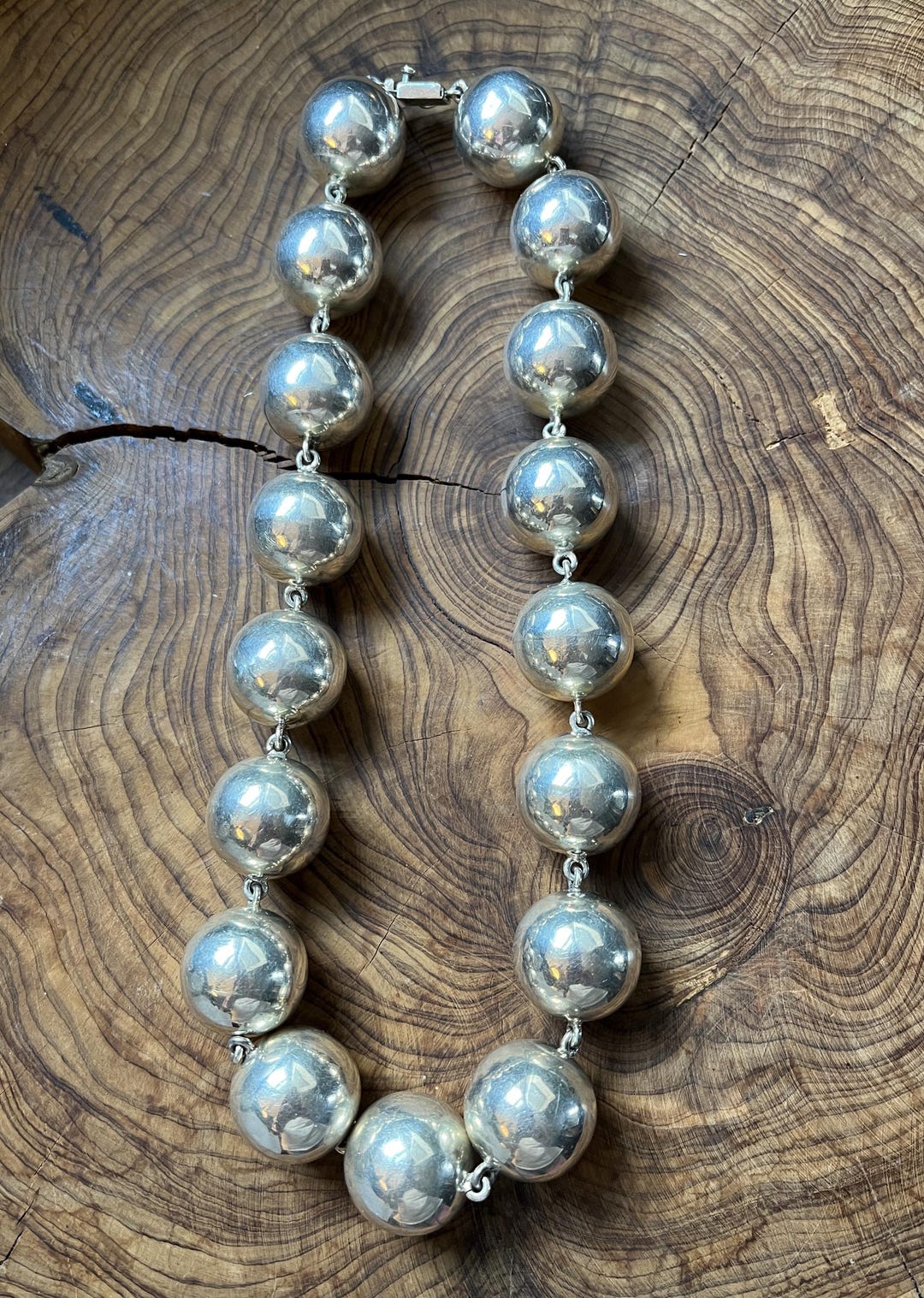 Vintage LARGE Sterling Silver Balls Orbs Necklace, 17 Chunky Balls ...