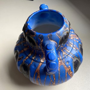 Czech Art Pottery Alienware Handled Vase, Fish, Blue Drip Glaze Ditmar ...