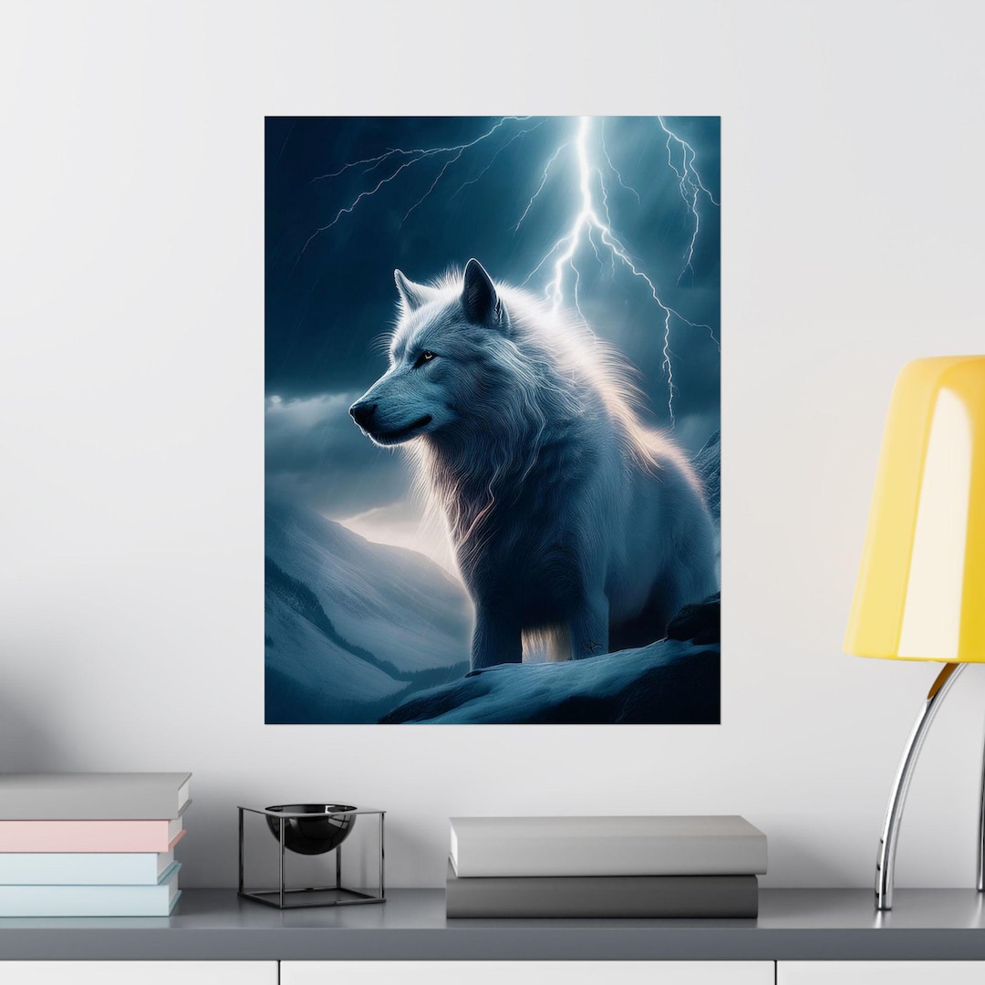 White Wolf Poster: Arctic Lightning Storm Wall Art - Etsy