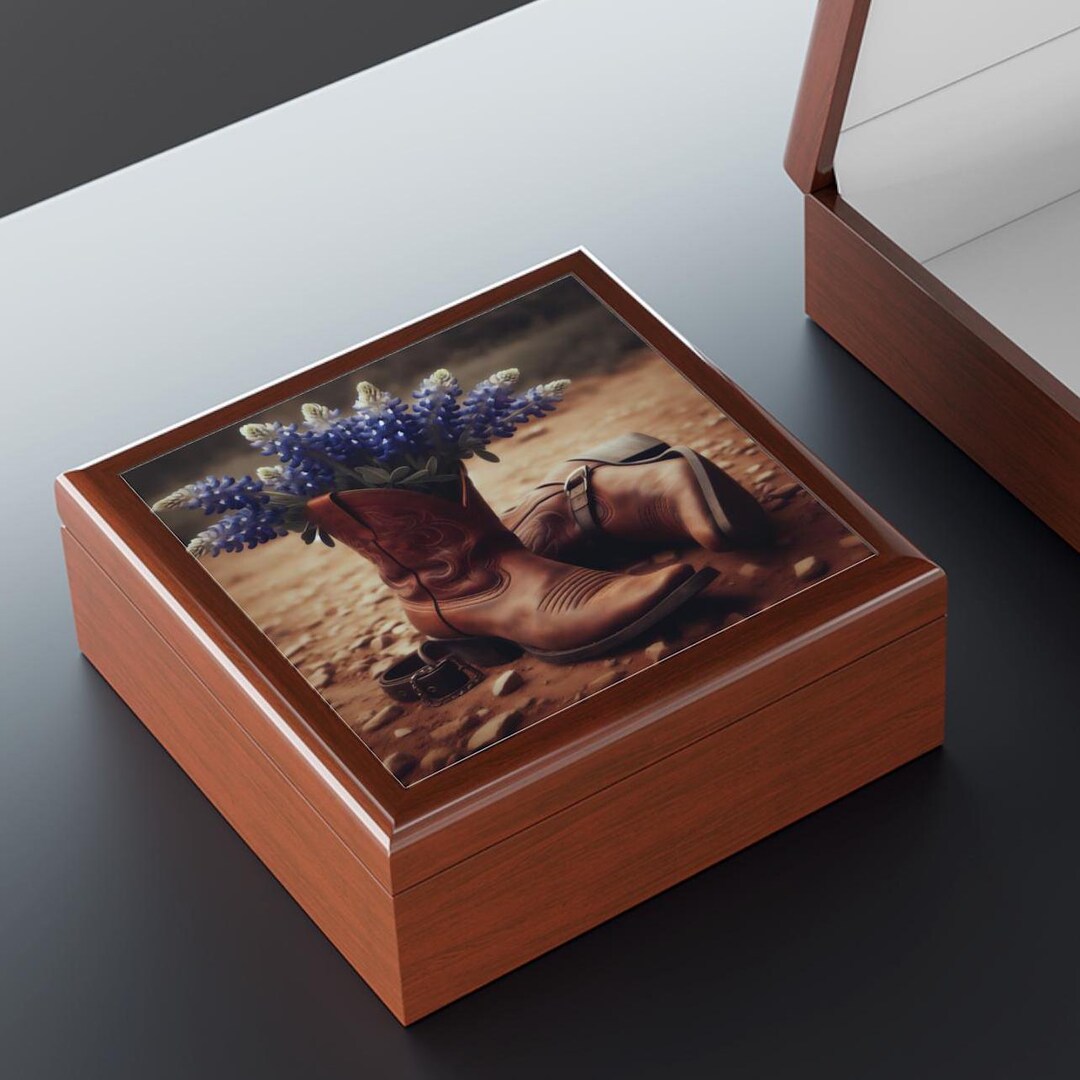 Boots and Bluebonnets Jewelry Box: Texas Keepsake Trinket Case - Etsy