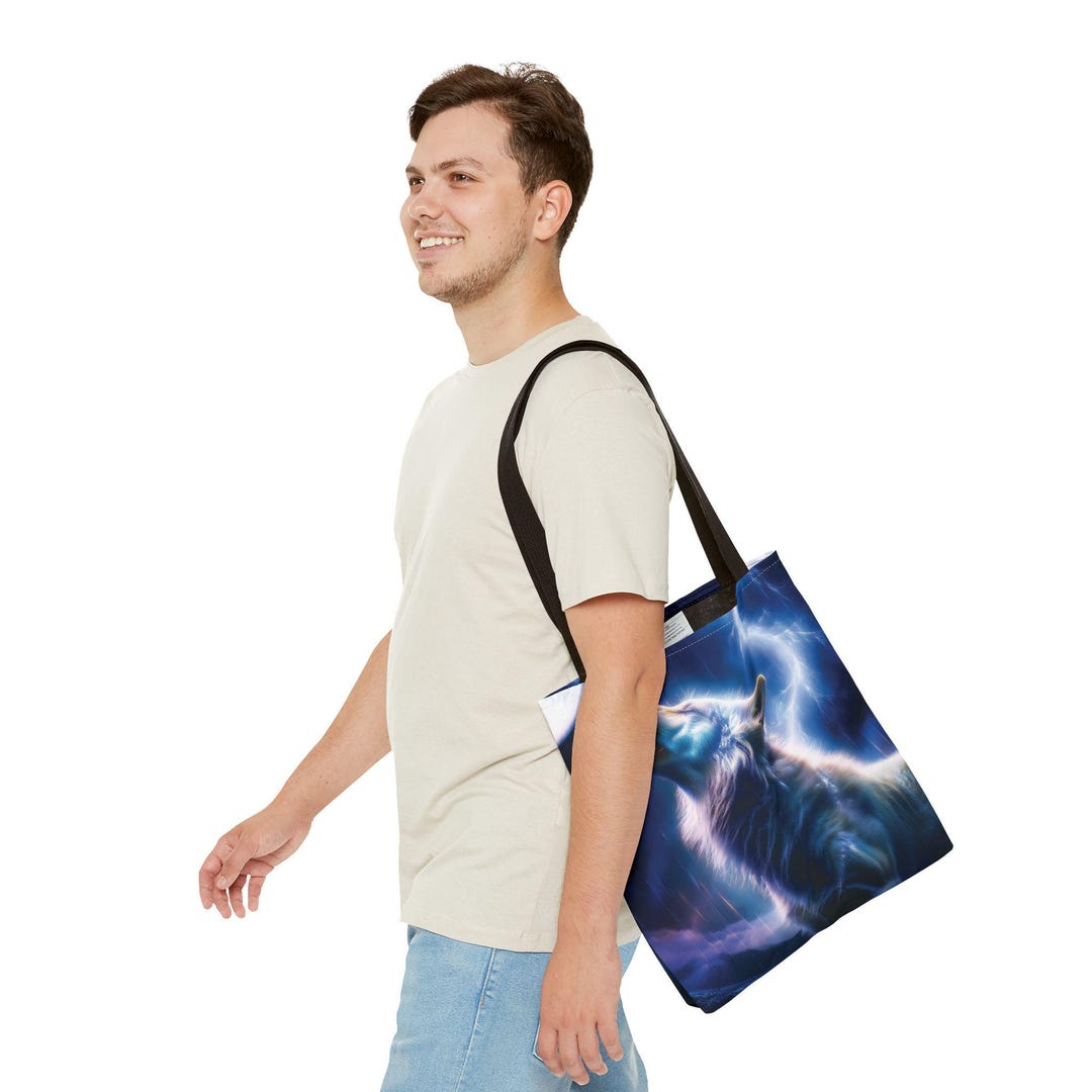 White Wolf Tote Bag, Howling Wolf Reuseable Bag, Wolf in Lightning ...