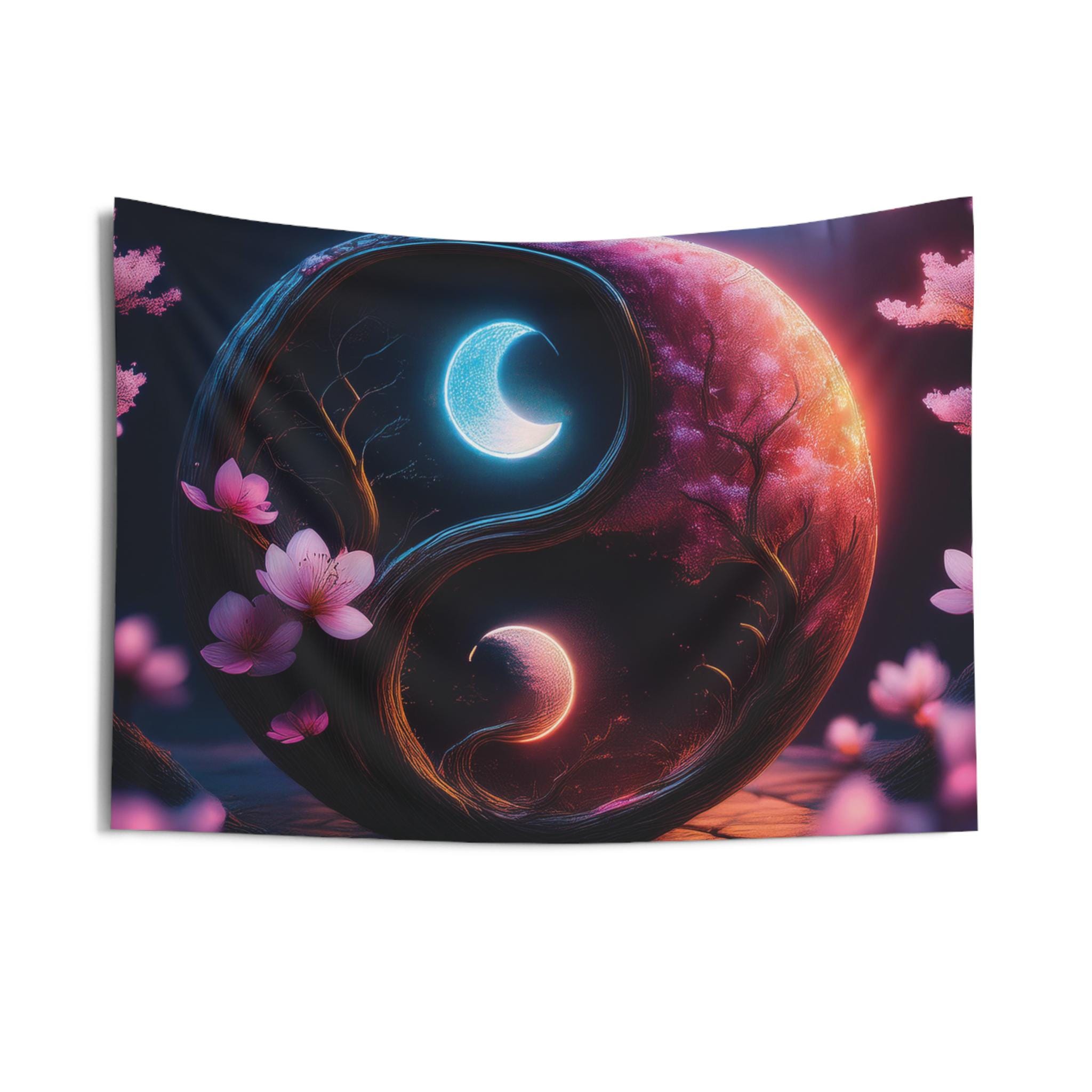 Celestial Yin Yang Tapestry: Cherry Blossom Tree, Sun & Moon - Etsy