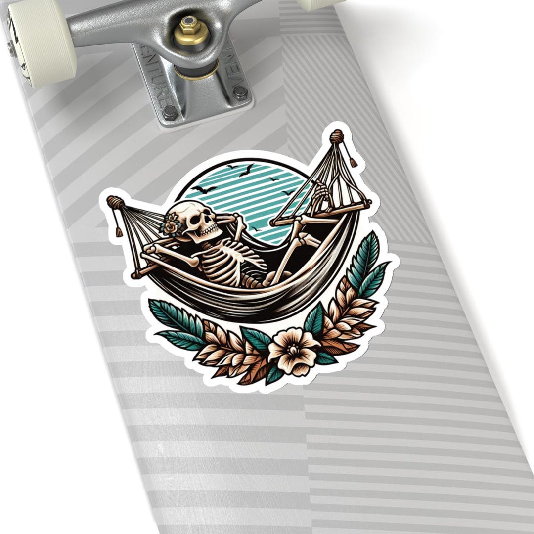 Lazy Bones Sticker, Skeleton in Hammock Kiss-cut Stickers, Macabre ...