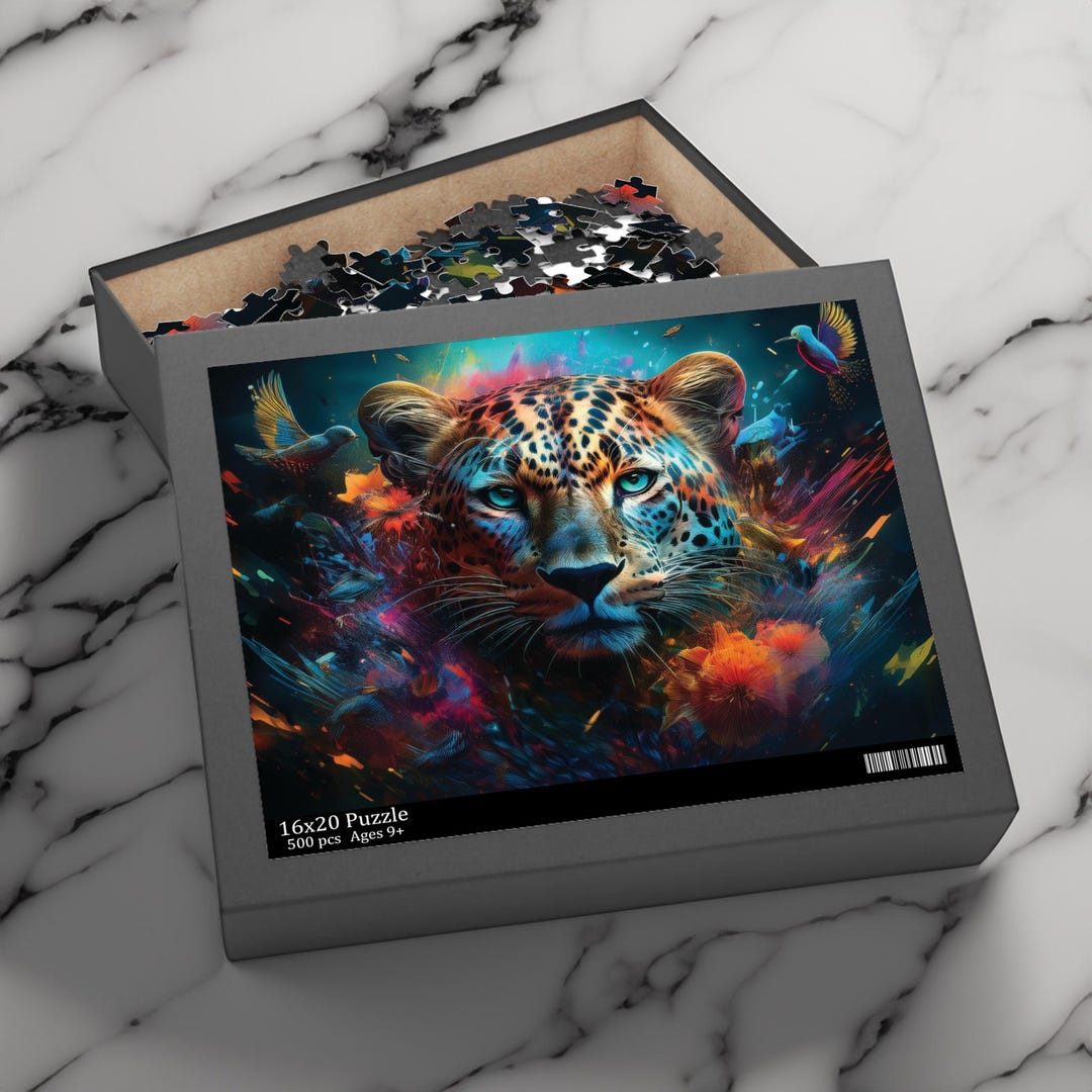 Leopard Abstract Art Puzzle 120, 252, or 500-piece, Colorful Animal ...