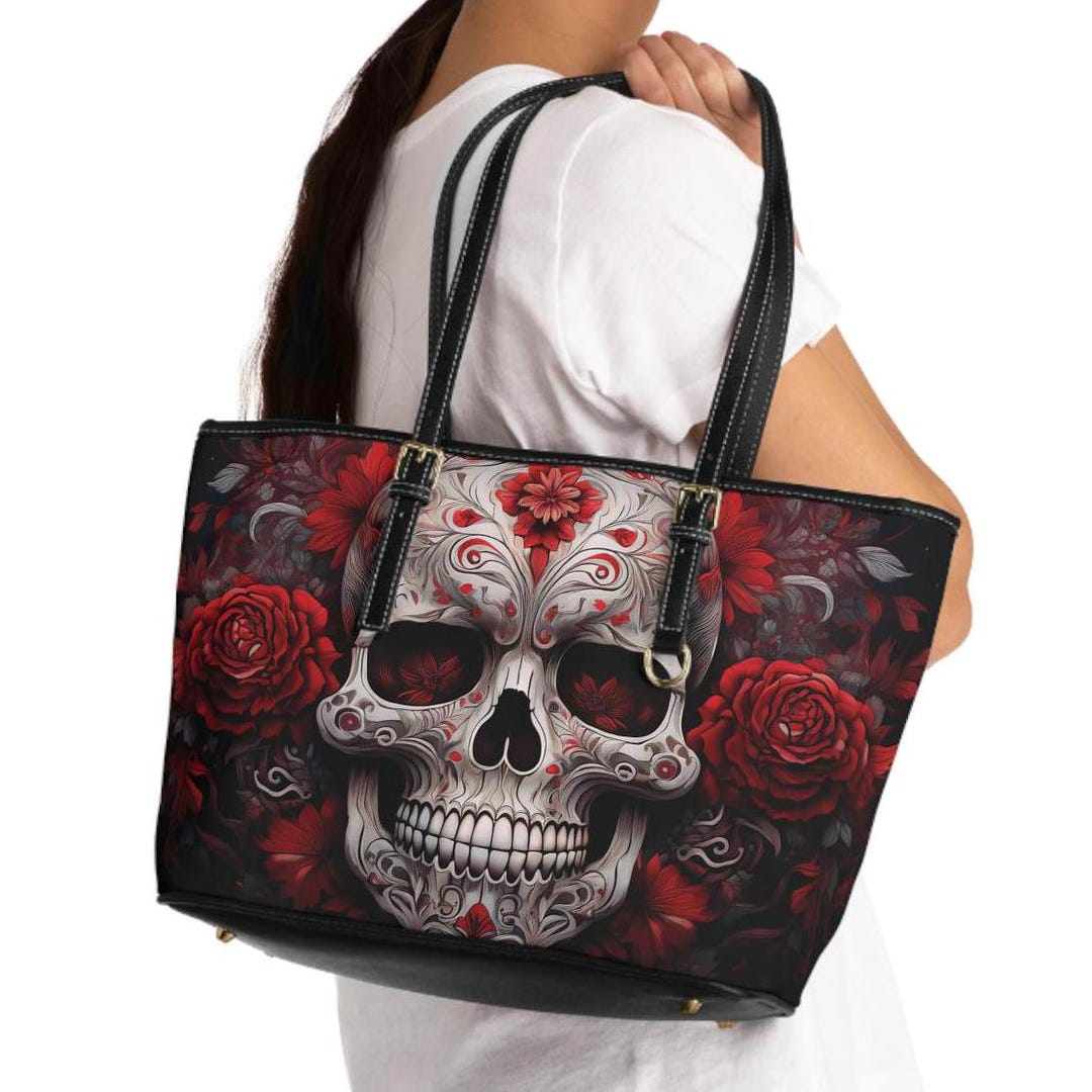 Floral Skull Vegan Leather Shoulder Bag, Day of the Dead Purse - Etsy