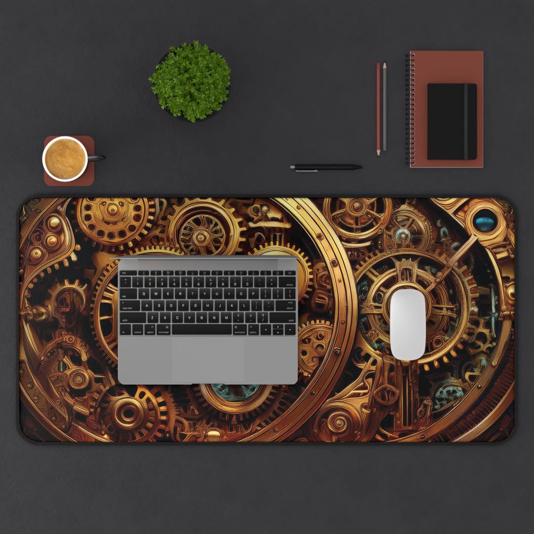 Steampunk Gears and Clockwork Desk Mat, Steam Punk Gaming Pad, Custom ...