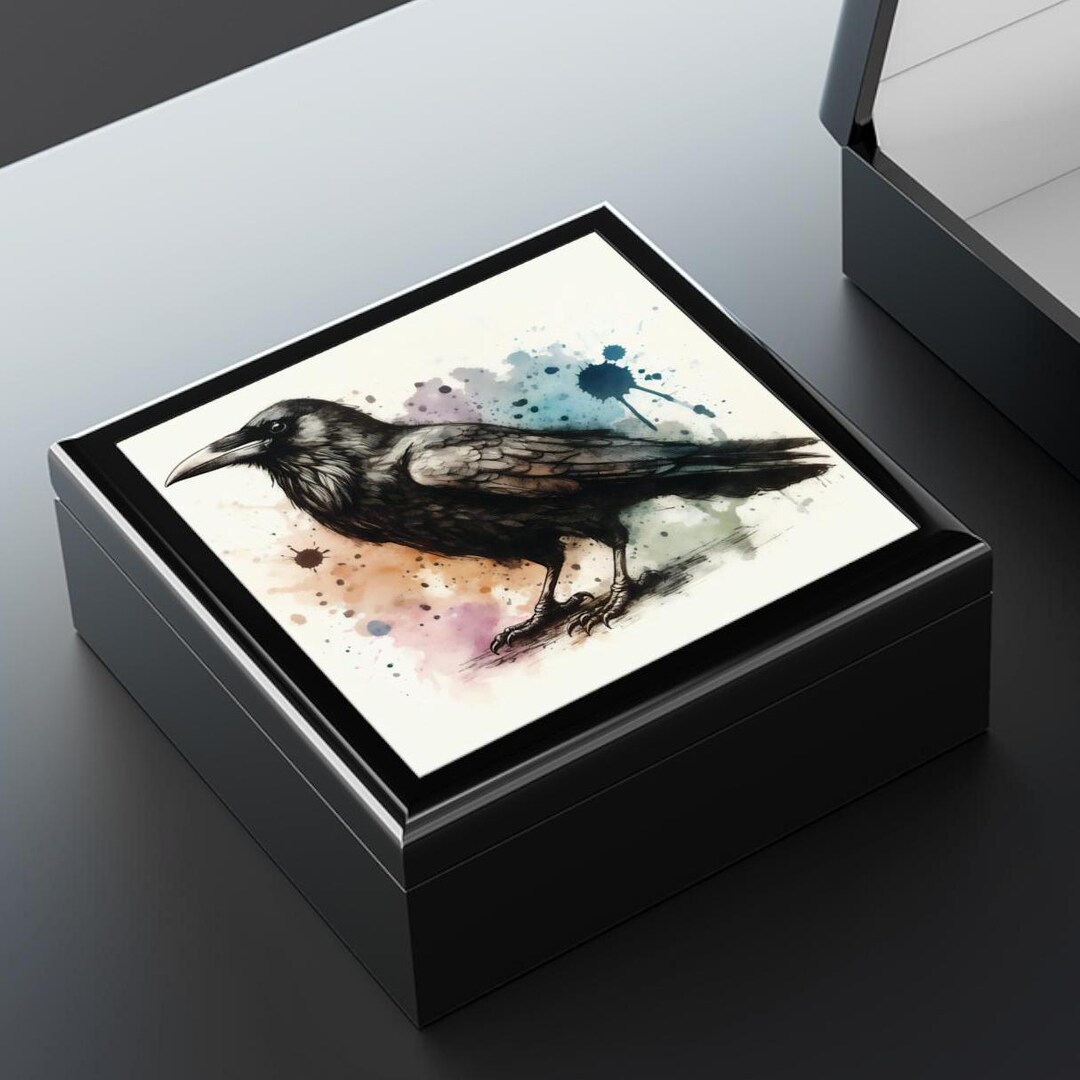 Raven Dripping Paint Jewelry Box, Avian Keepsake Casket, Bird Watcher ...