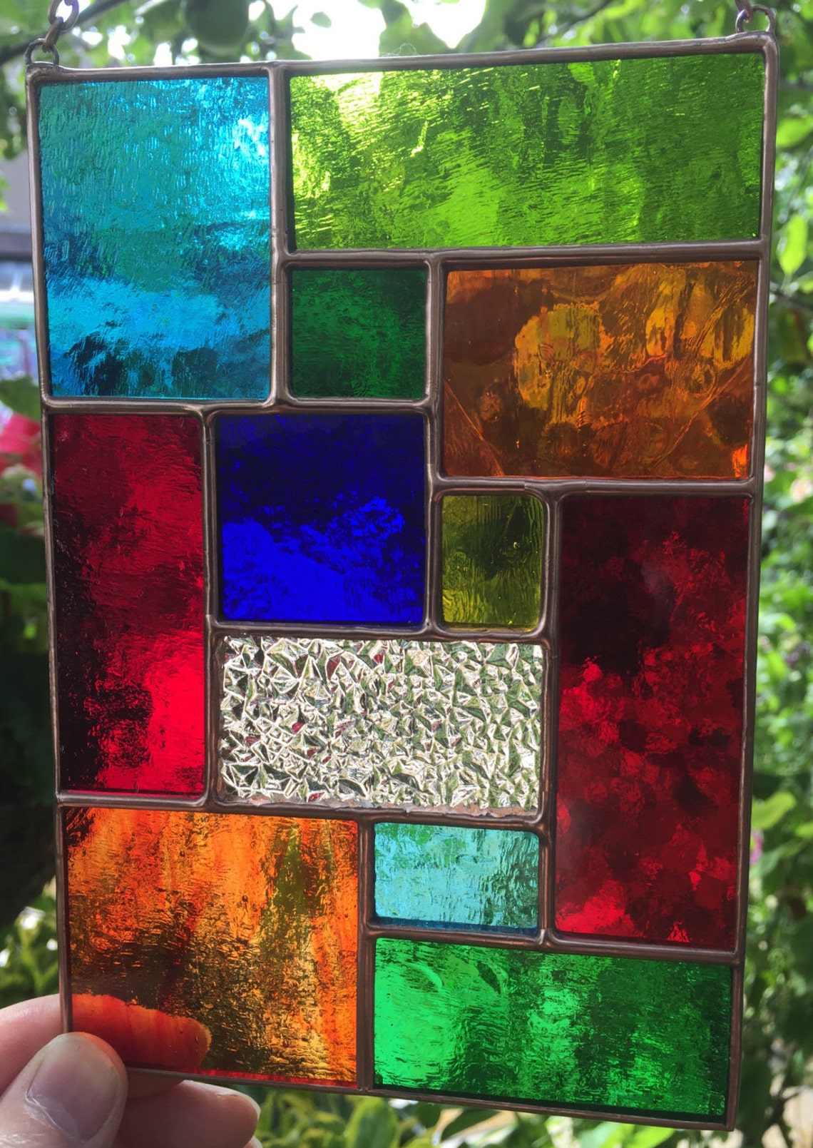 Stained Glass Panel, Multi Coloured Copper Abstract Suncatcher ...